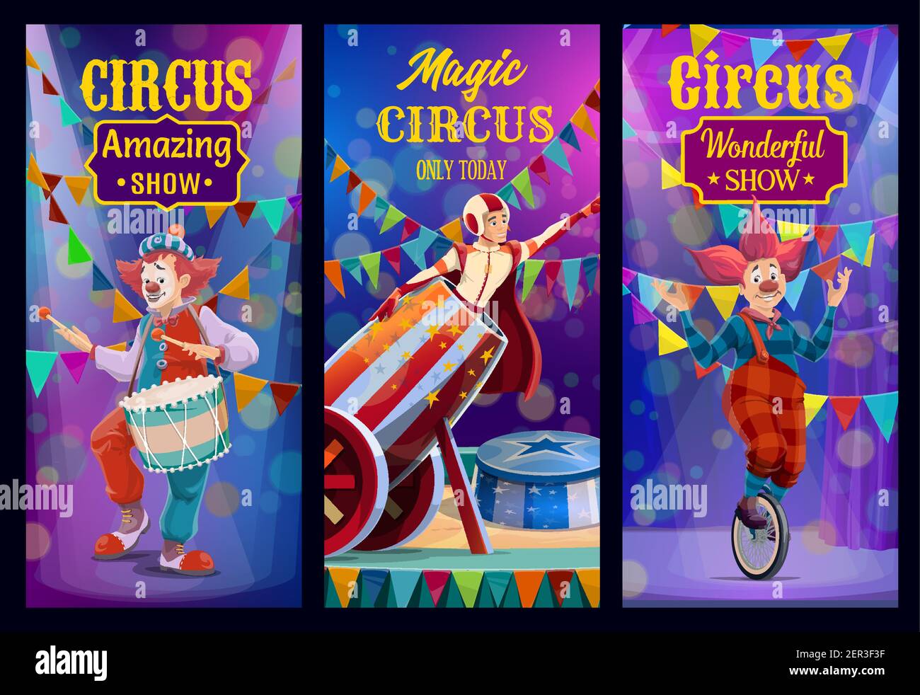 Circus show, big top performers vector banners. Artists on big top tent ...