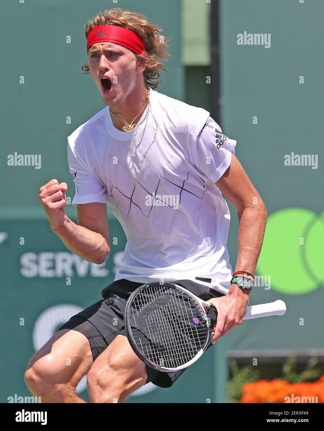Alexander Zverev celebrates a point as he plays John Isner on Sunday ...