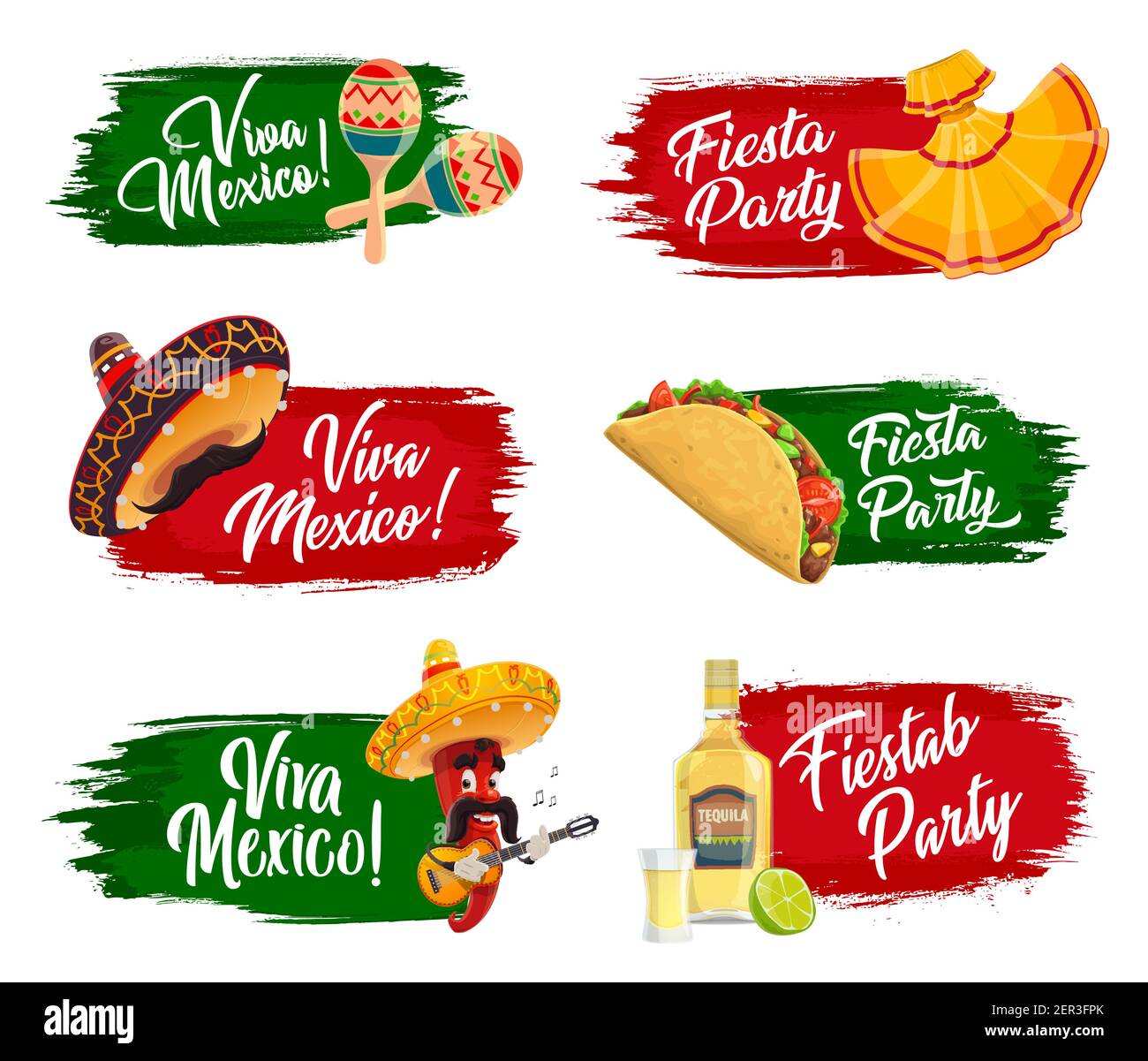 Mexican holidays vector icons. Fiesta party, viva Mexico isolated ...