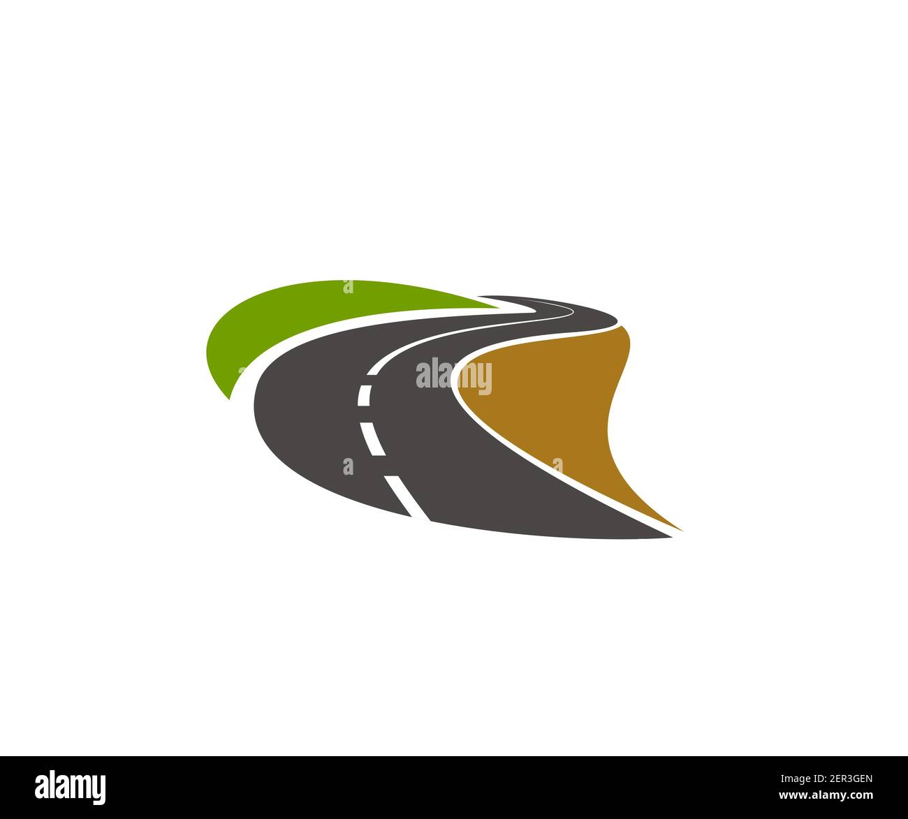 Road, pathway, highway vector icon. Winding paved road running through ...
