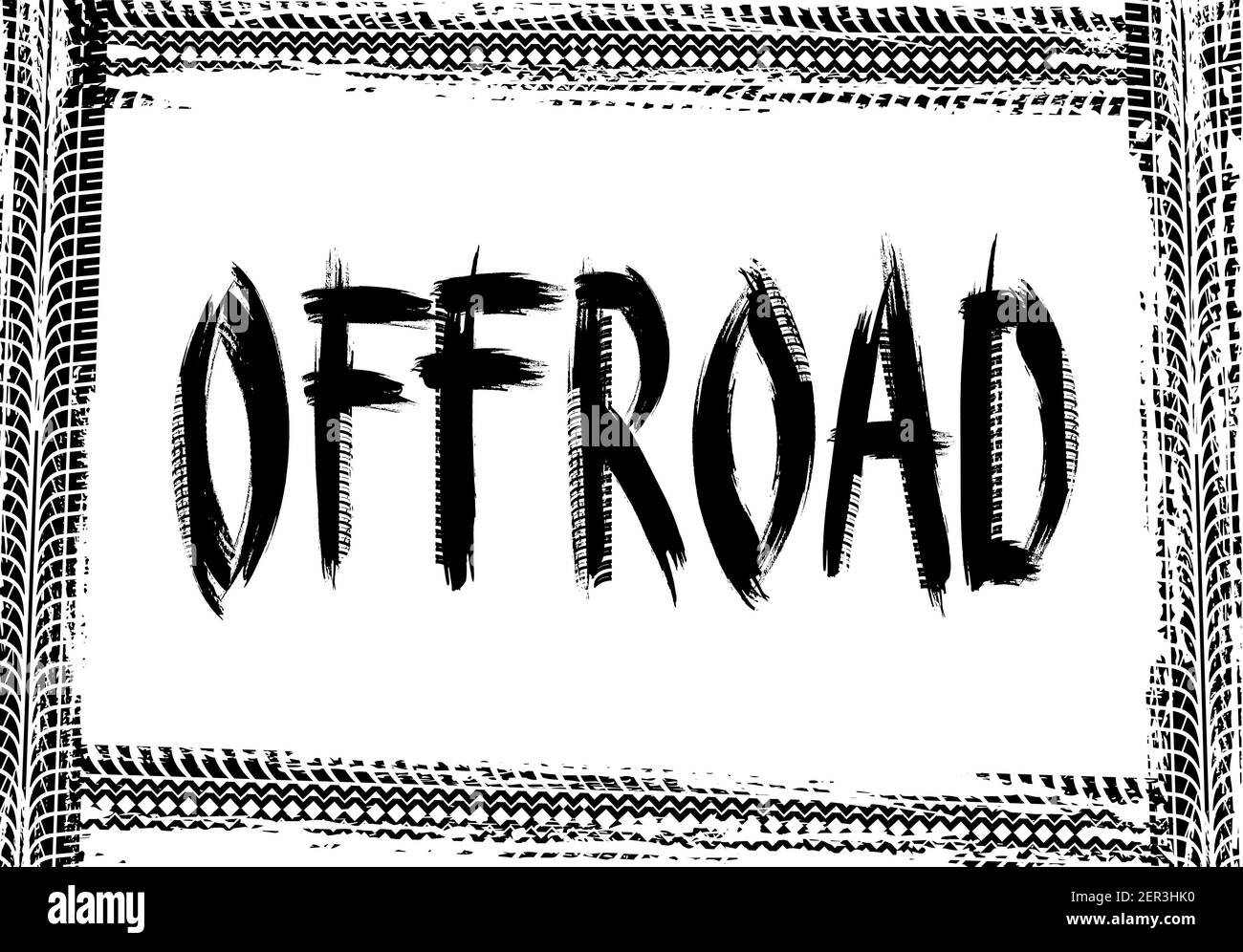 Offroad vector frame made of black tyre prints. Rally, motocross dirty ...