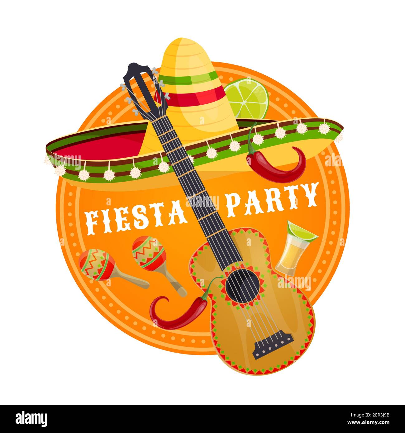 Mexican fiesta party sombrero and guitar vector design of Viva Mexico ...