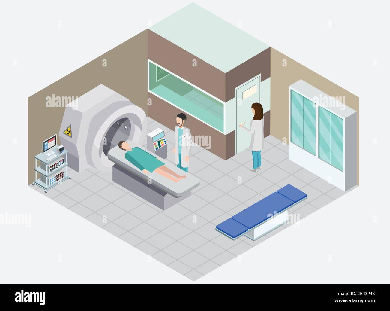 Medical equipment isometric composition with view of hospital room with ...