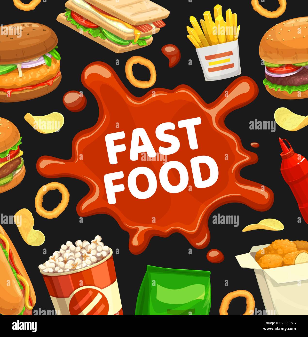 Fast food poster, burgers fastfood menu and sandwiches, vector ...