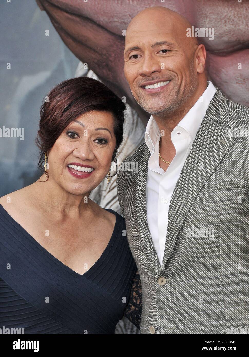 (L-R) Ata Johnson and Son Dwayne Johnson at the Warner Bros. Pictures' "Rampage" Los Angeles ...