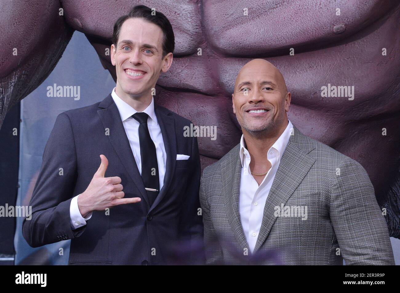 Jason Liles and Dwayne Johnson at the Warner Bros. Pictures' "Rampage ...