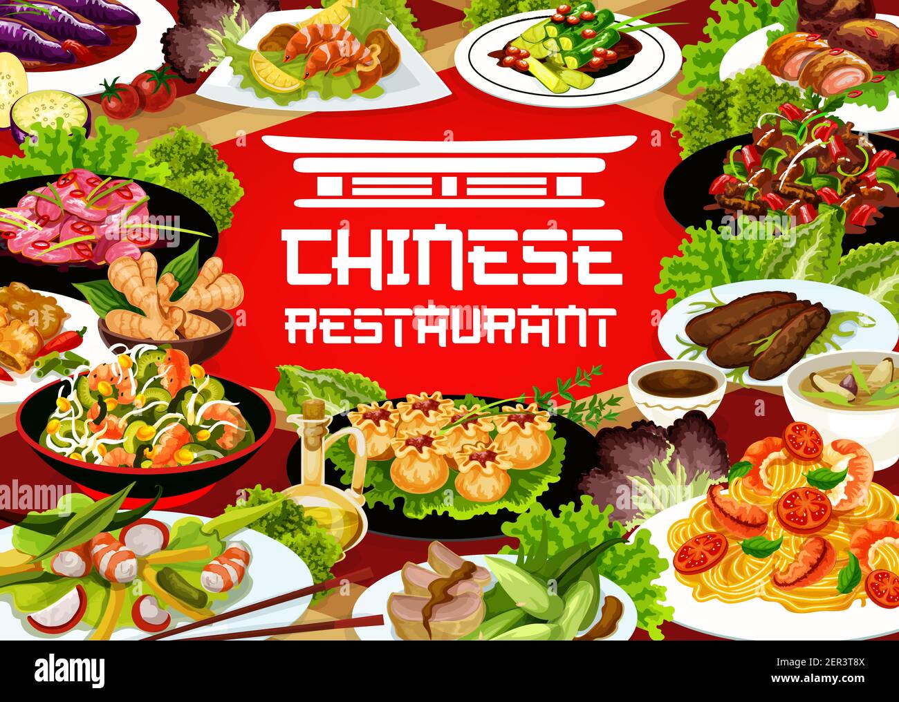Chinese food restaurant vector banner. Chinese wonton and funchoza ...