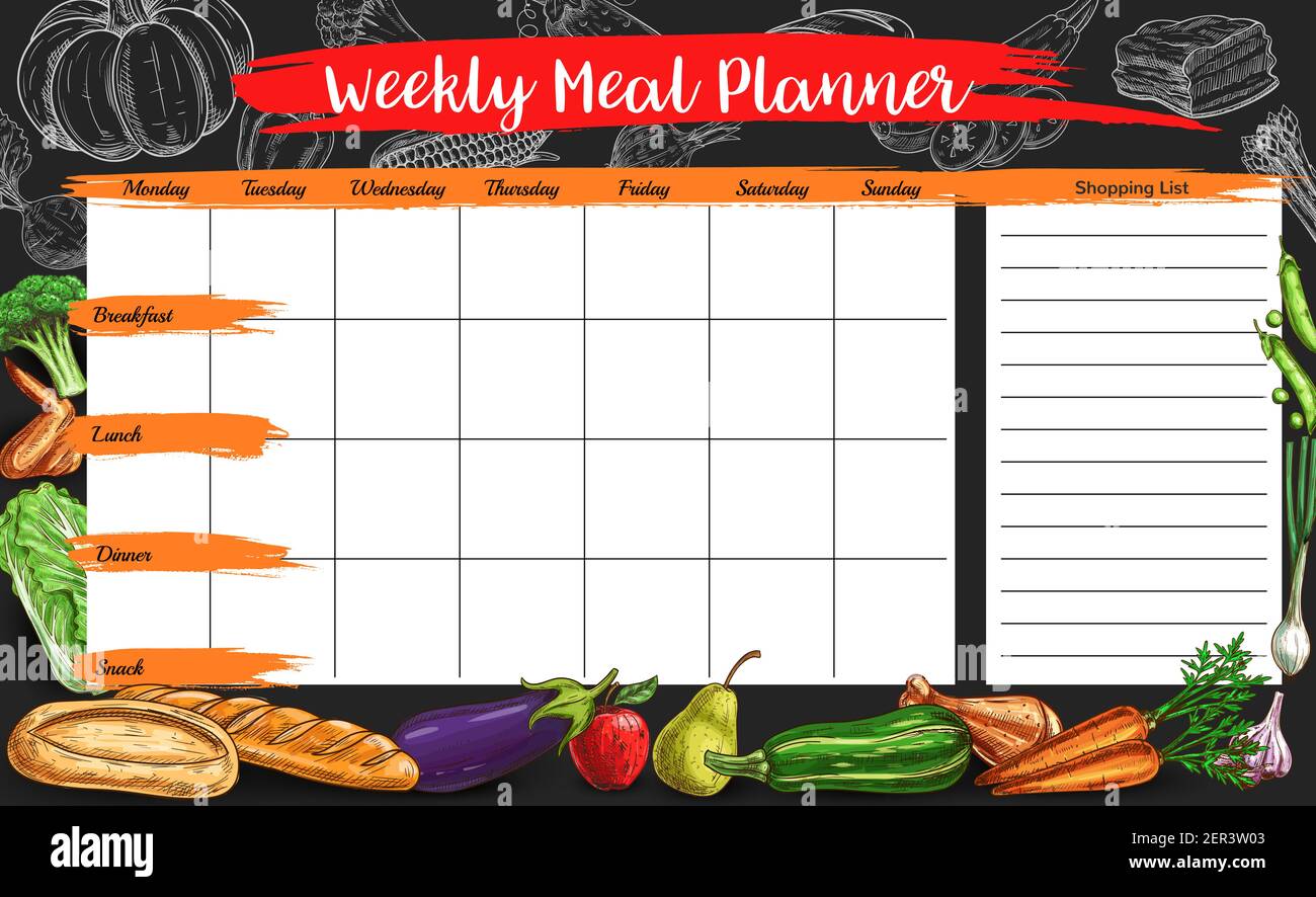 Weekly meal planner, vector timetable, week food plan organizer with ...