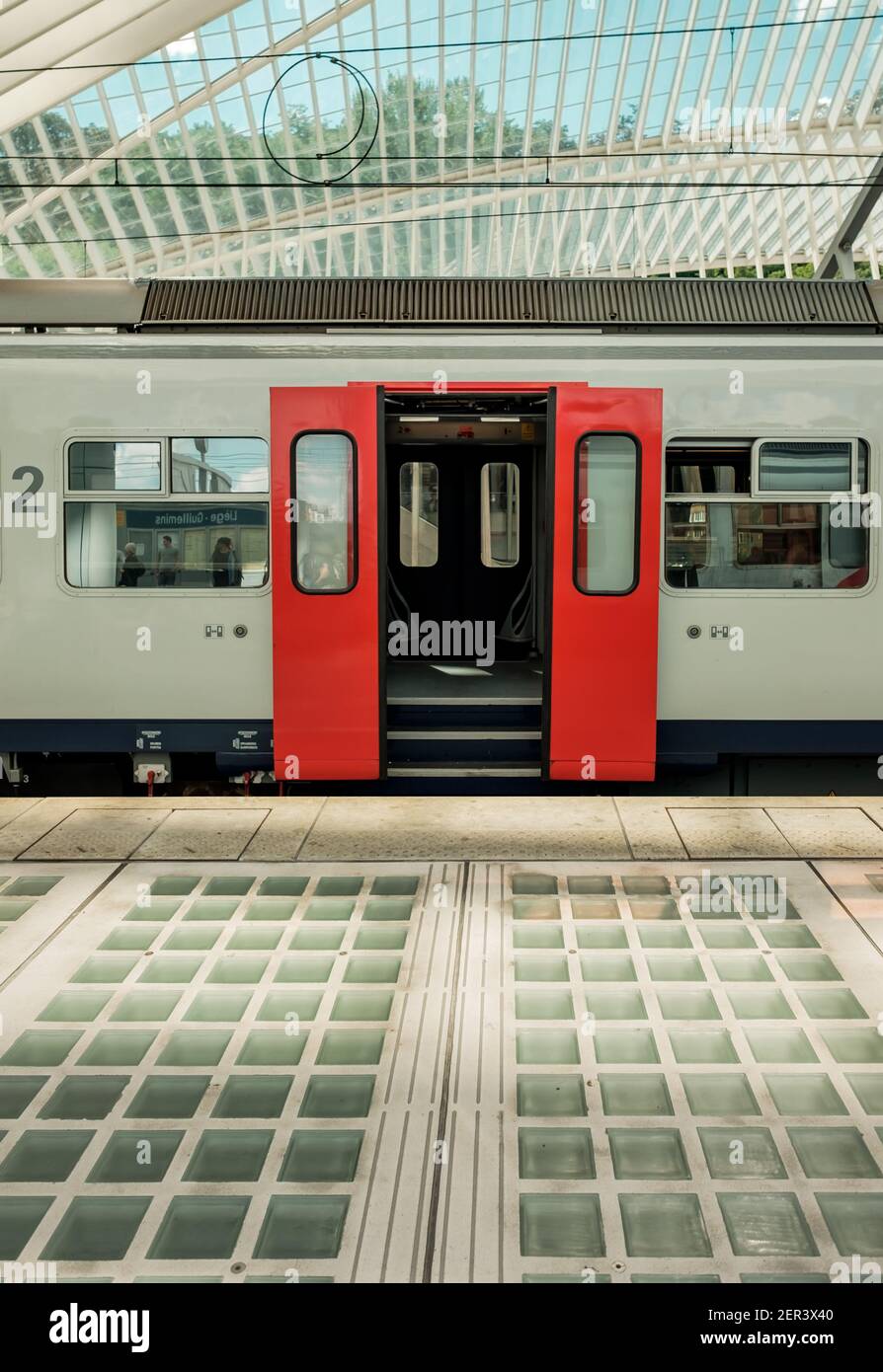 Train in the modern train station of Liege, Belgium Stock Photo - Alamy