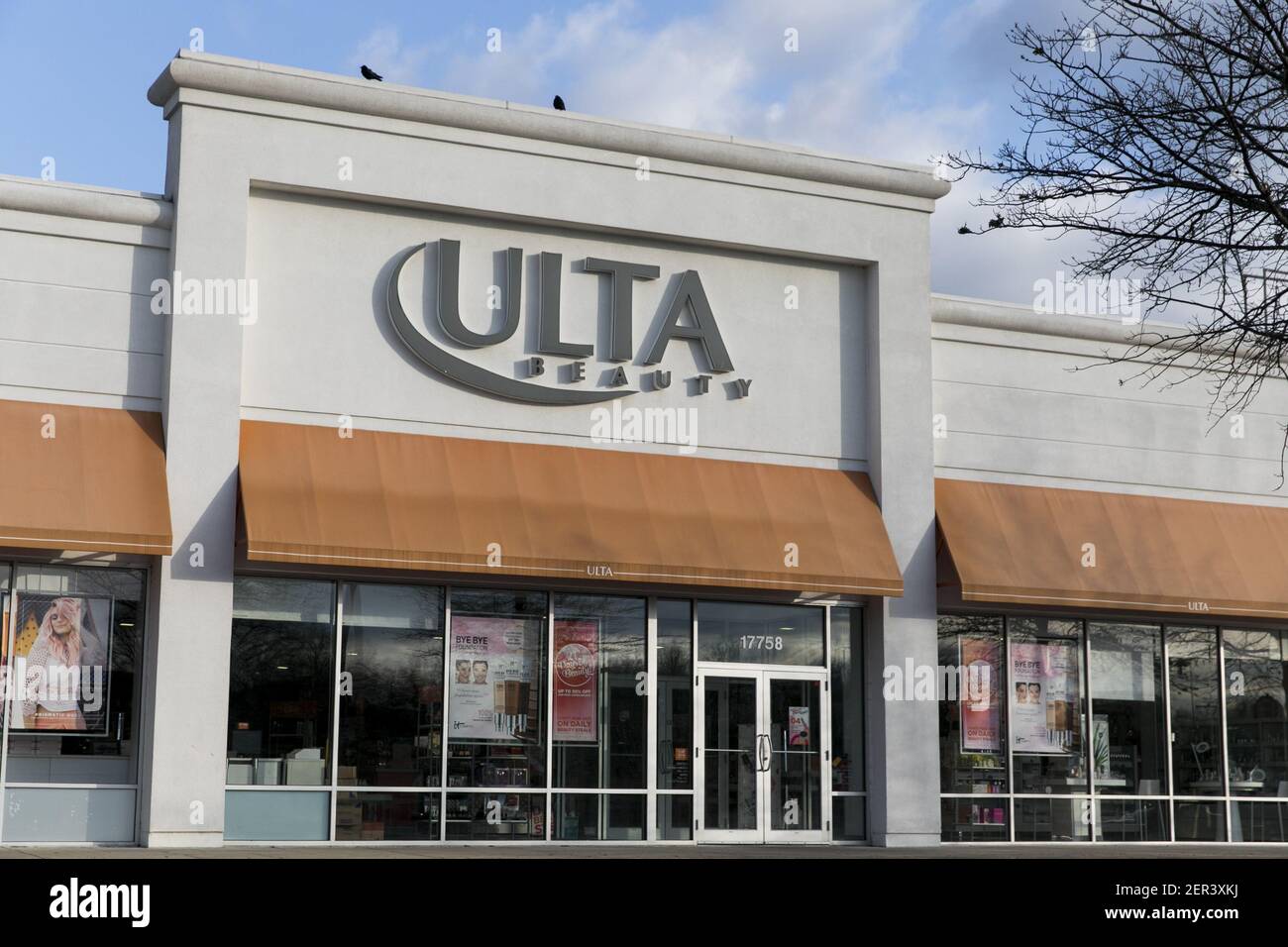 A Ulta Beauty logo seen on a retail store front in Hagerstown, Maryland ...