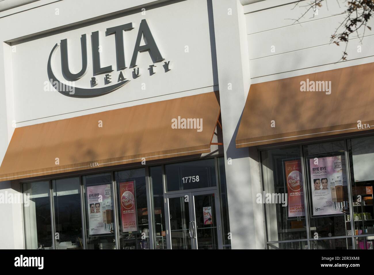 A Ulta Beauty logo seen on a retail store front in Hagerstown, Maryland ...