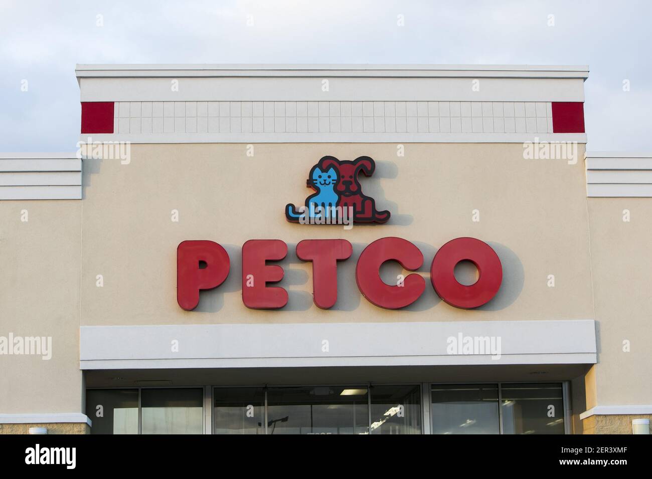 A Petco logo seen on a retail store front in Hagerstown, Maryland on ...
