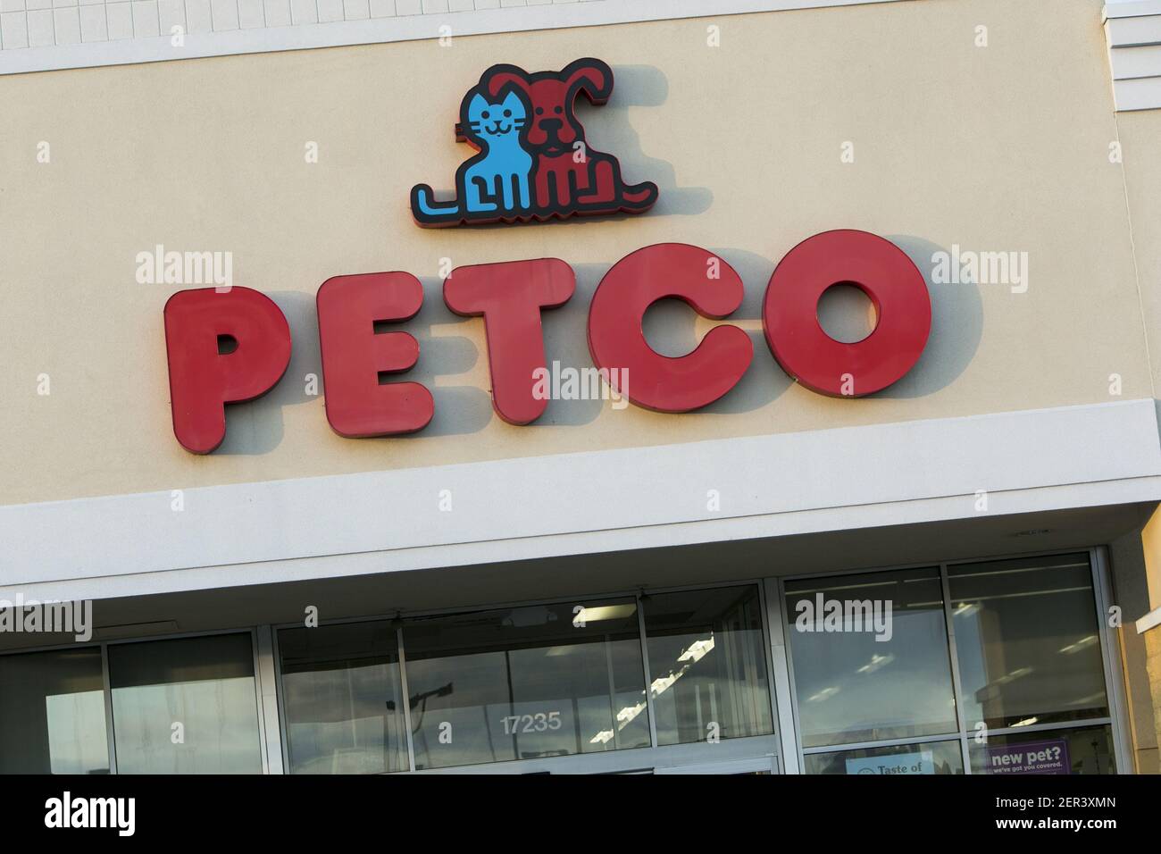 A Petco logo seen on a retail store front in Hagerstown, Maryland on ...