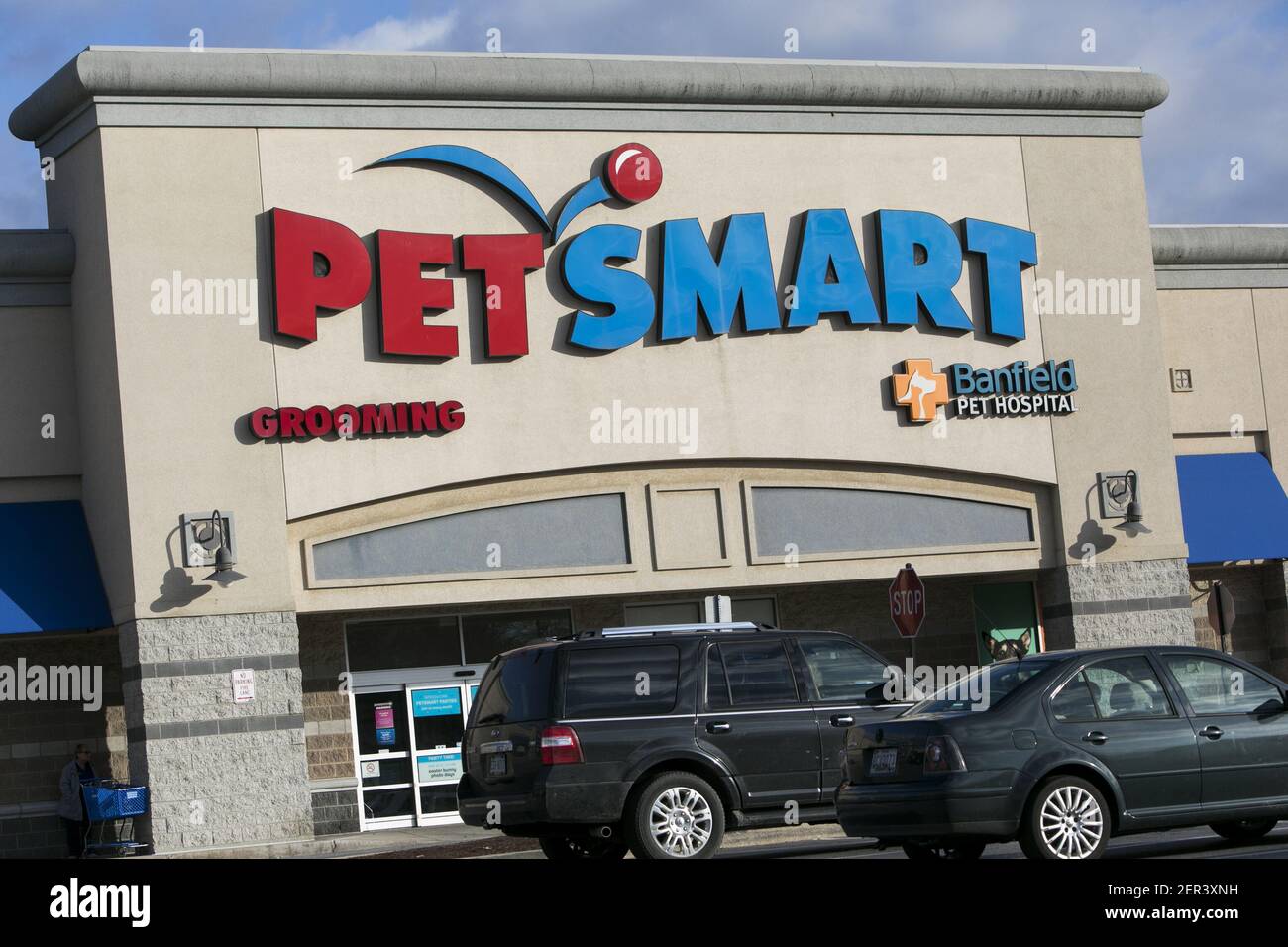 A PetSmart logo seen on a retail store front in Hagerstown, Maryland on ...
