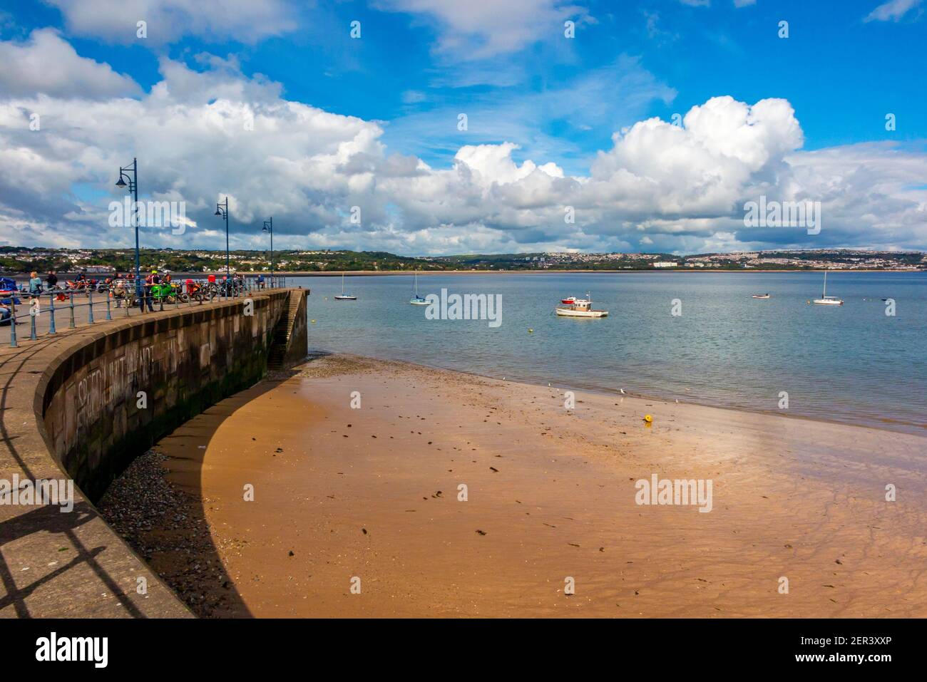View over Swansea Bay from Mumbles Beach on the south east coast of the ...