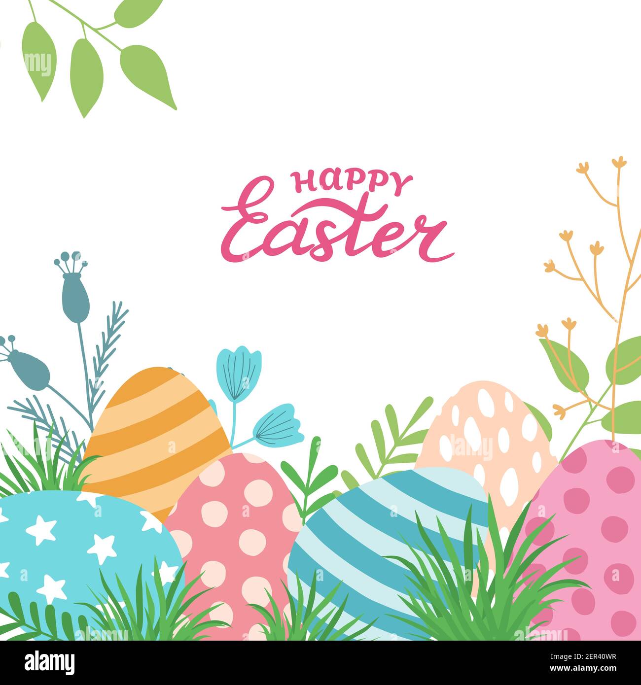 Composition of Easter eggs. Vector illustration. Suitable for greeting ...