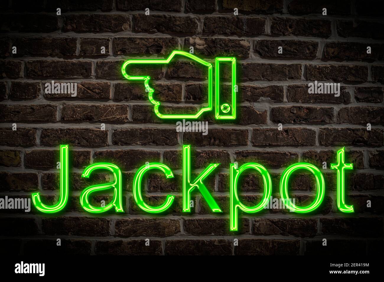 Detail photo of a neon sign on a wall with the inscription Jackpot ...
