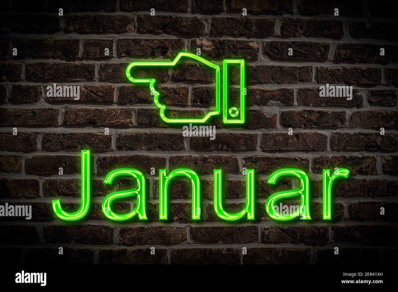 Detail photo of a neon sign on a wall with the inscription Januar ...