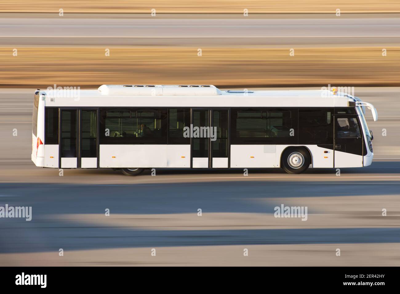 Modern transport bus on asphalt rides at high speed Stock Photo - Alamy