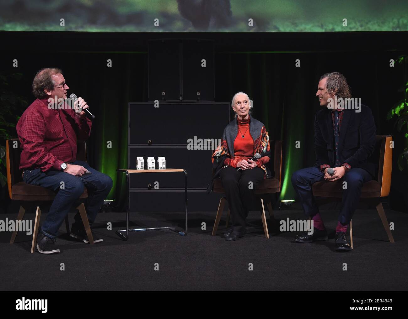 HOLLYWOOD, CA - APRIL 7: Pete Hammond, Jane Goodall and director Brett ...