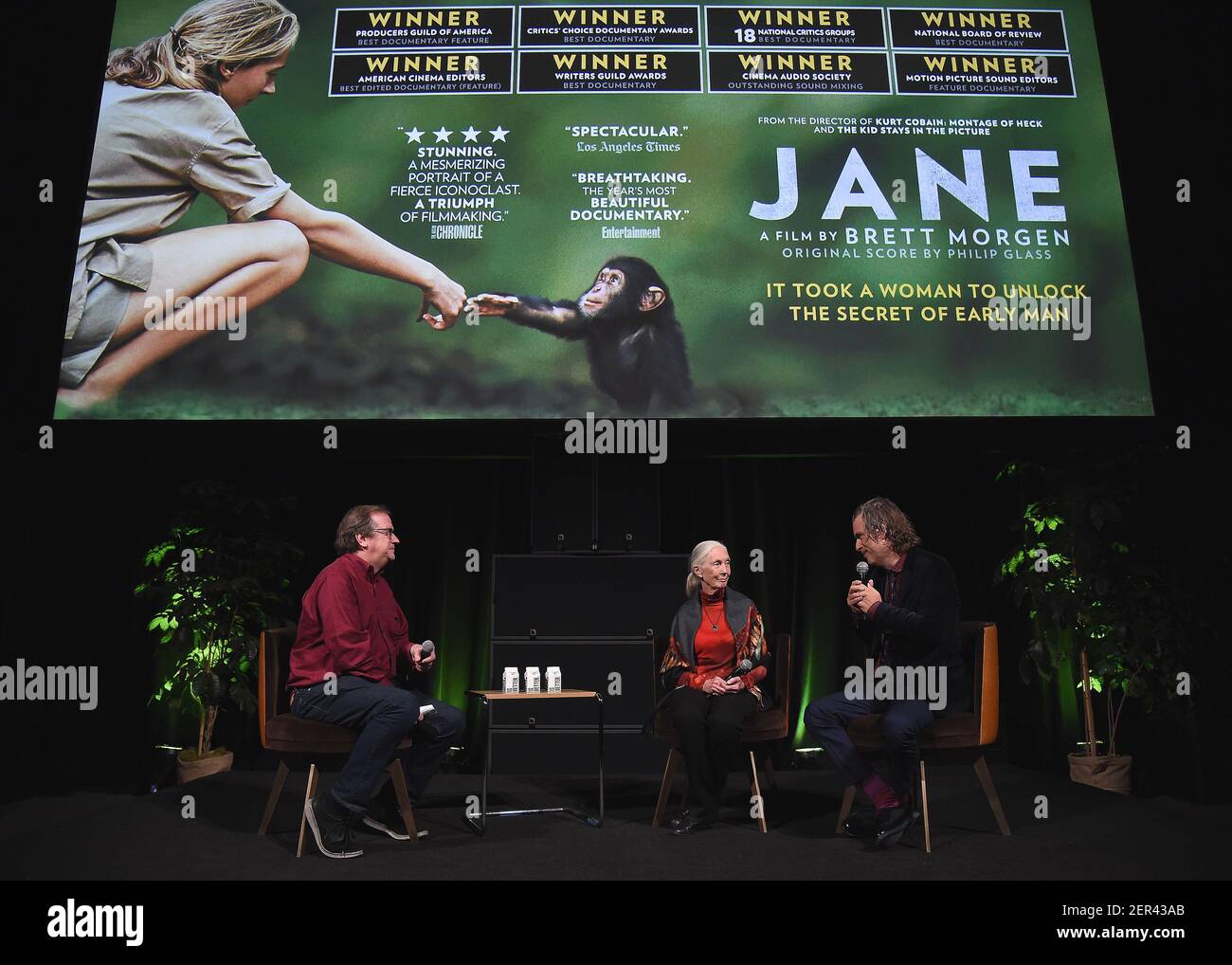 HOLLYWOOD, CA - APRIL 7: Pete Hammond, Jane Goodall and director Brett ...