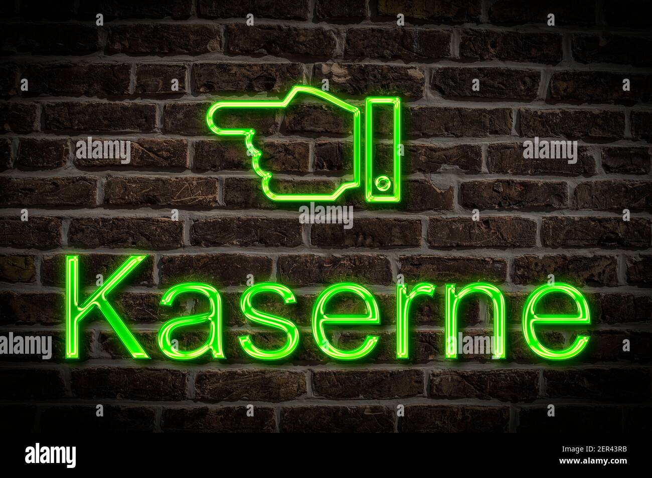 Detail photo of a neon sign on a wall with the inscription Kaserne ...