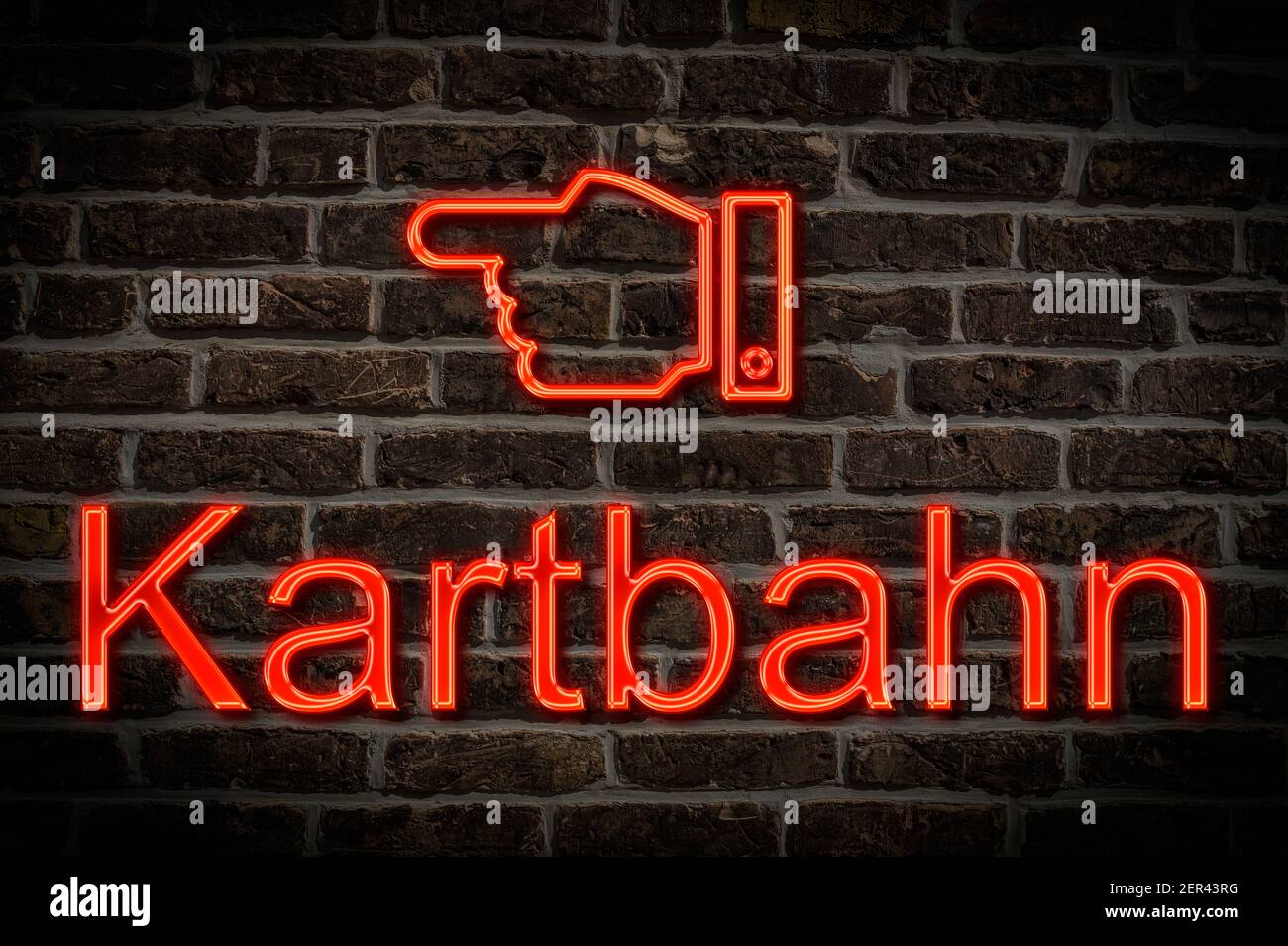 Detail photo of a neon sign on a wall with the inscription Kartbahn (Go ...
