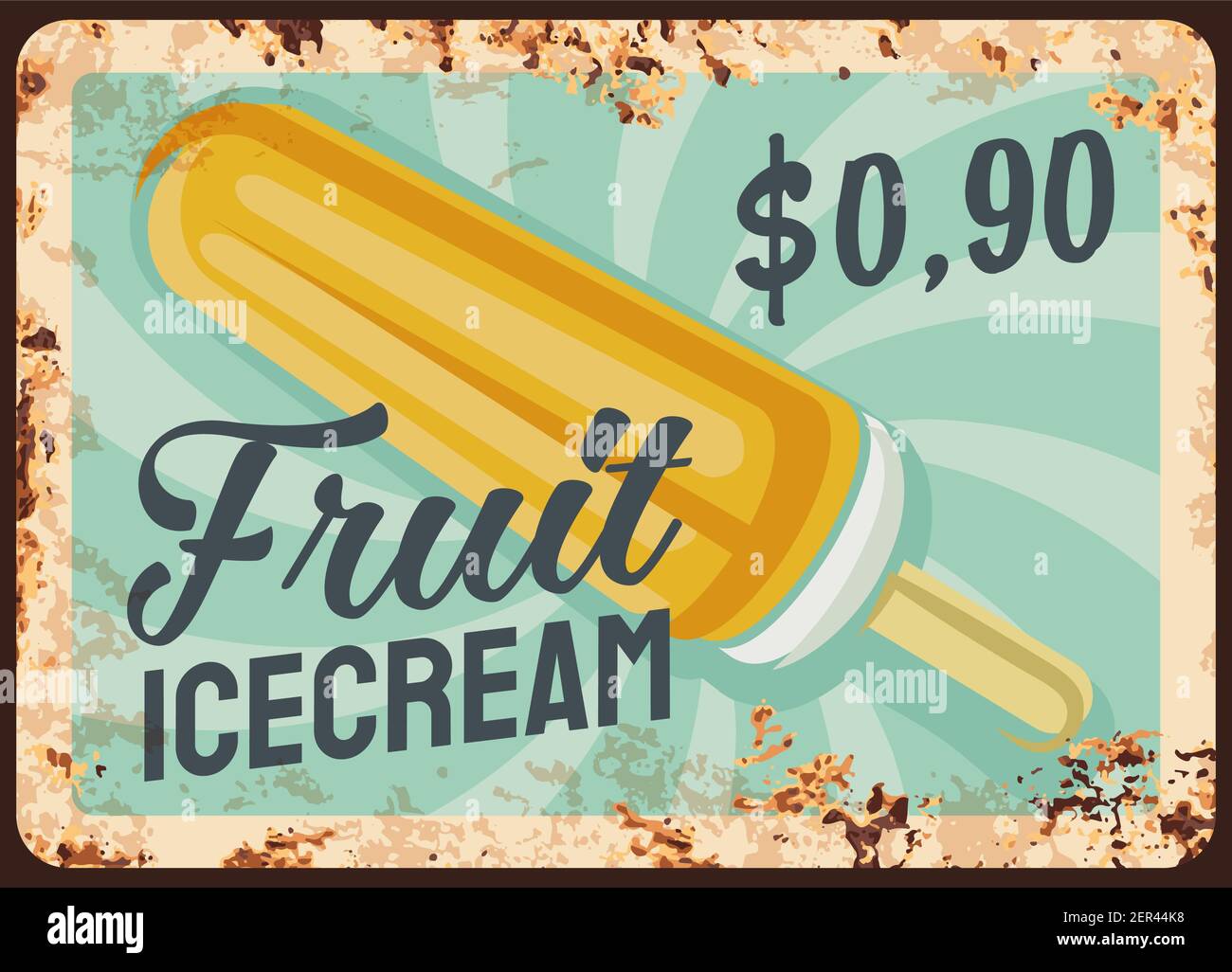 Fruit ice cream vector rusty metal plate, iced juice icecream on stick ...
