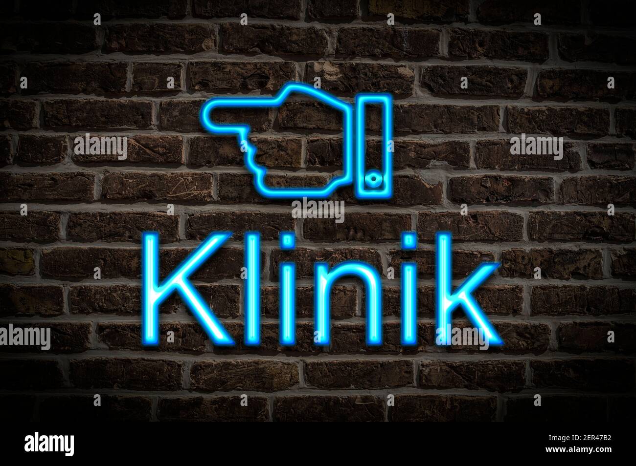 Detail photo of a neon sign on a wall with the inscription Klinik ...