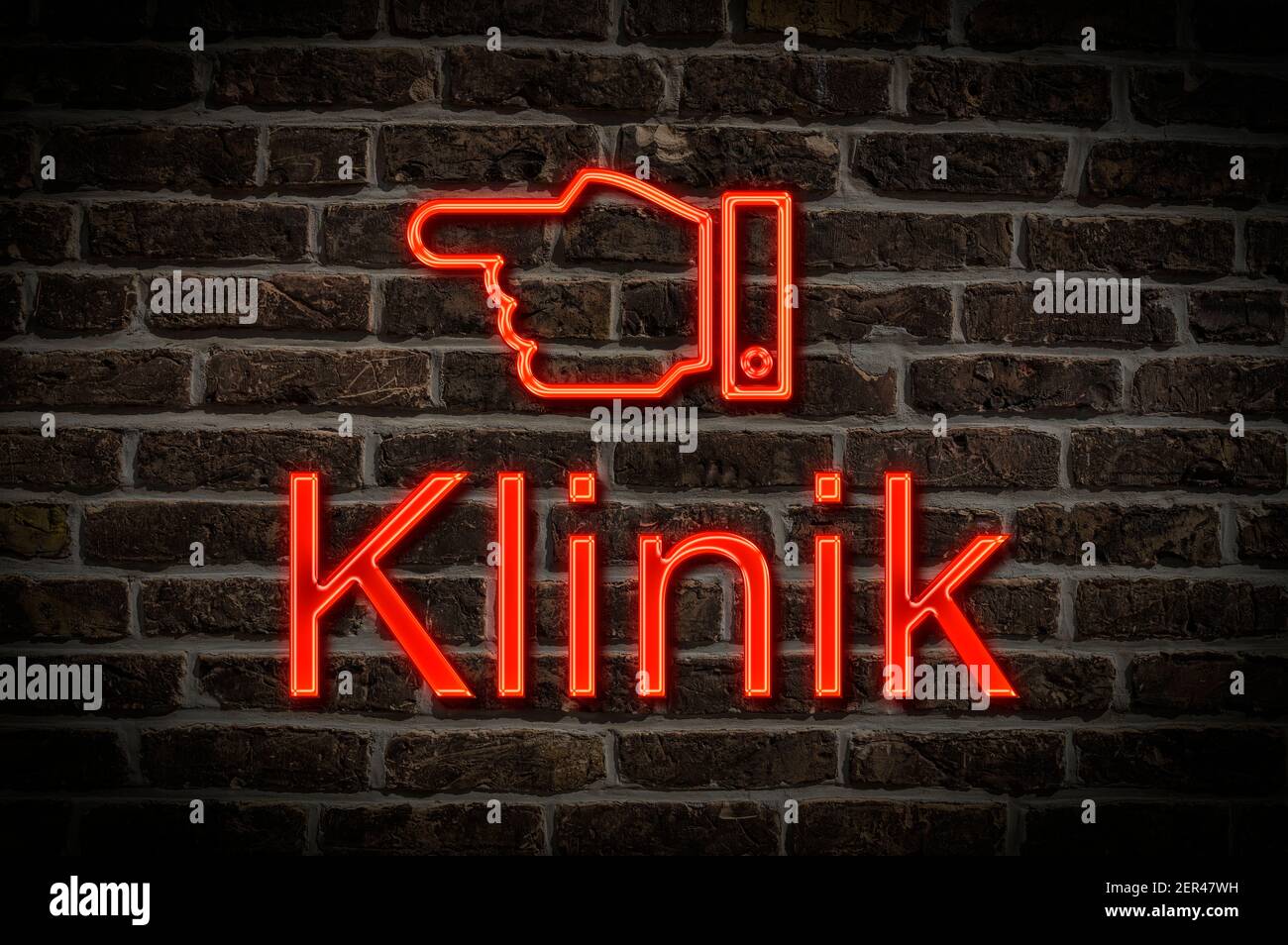 Detail photo of a neon sign on a wall with the inscription Klinik ...