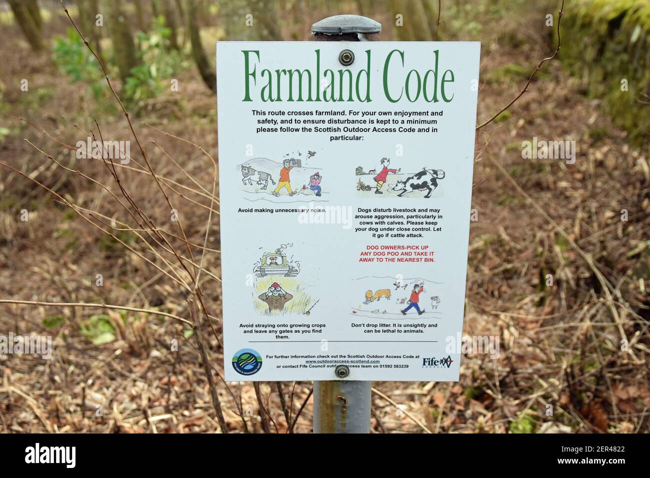 Farmland code sign with written guidance and illustrative pictures ...