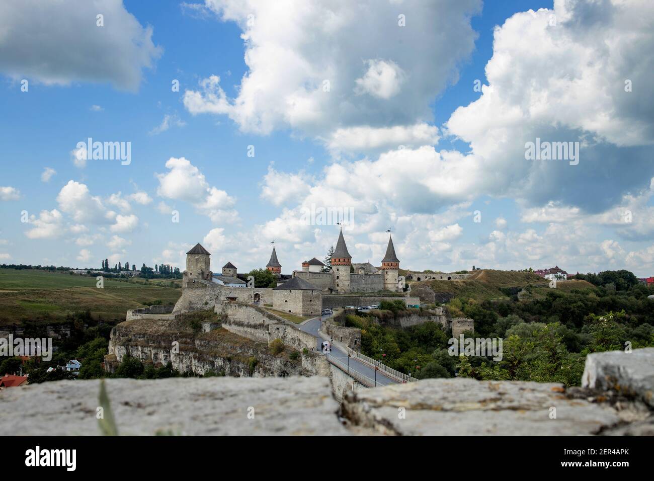 August 12, 2020 Kamenets Podolsk: Scenic summer view of ancient ...