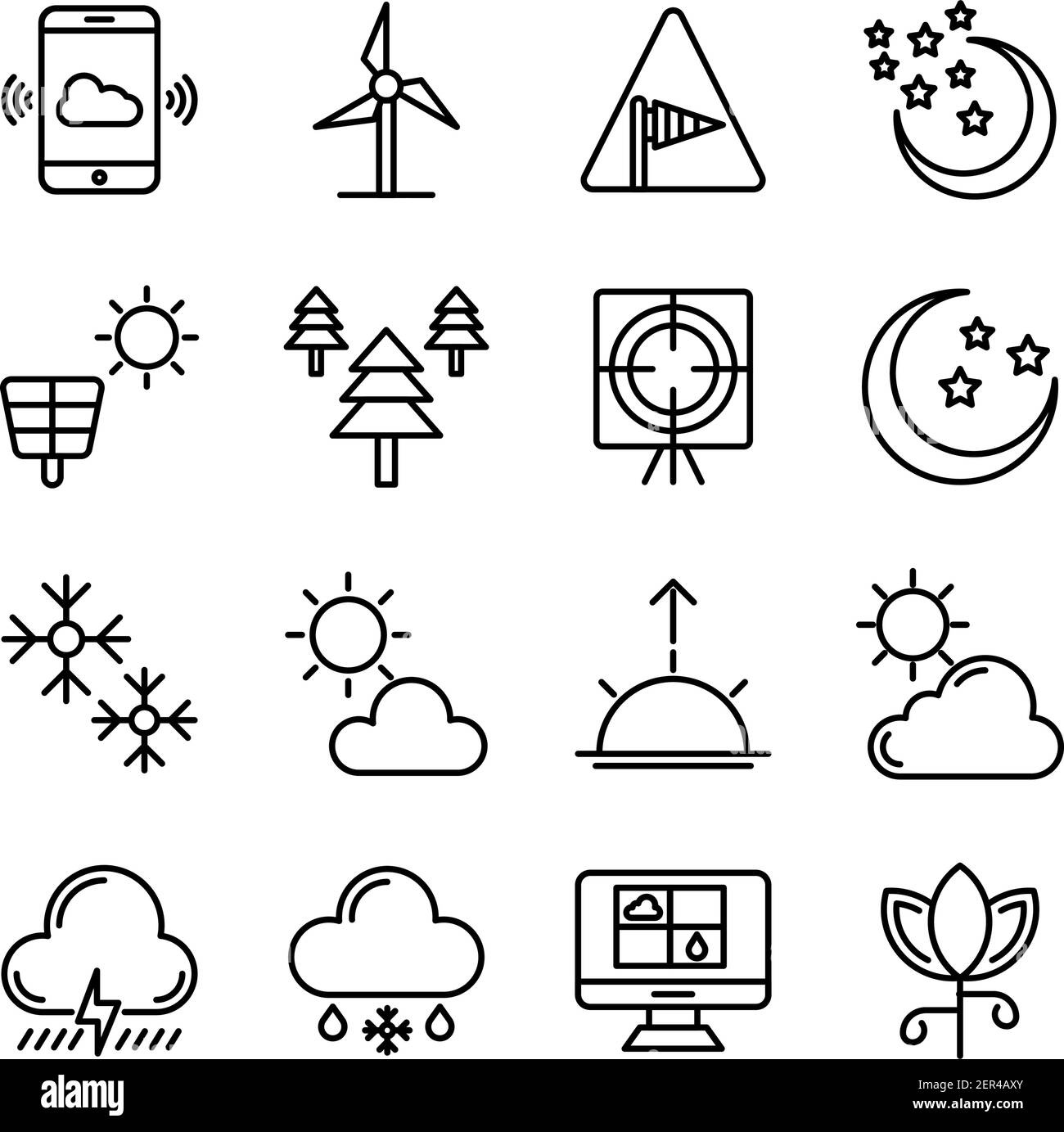 Weather forecast linear icons Black and White Stock Photos & Images - Alamy