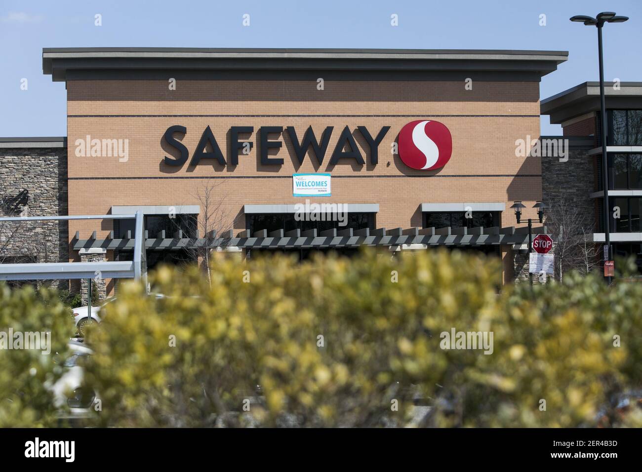A logo sign outside of a Safeway grocery retail store location in Olney ...