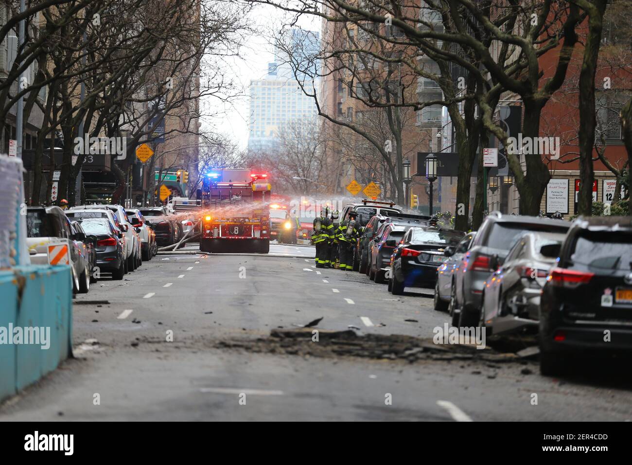 New York City, USA. 28 Feb., 2021. The damage caused to the street and ...