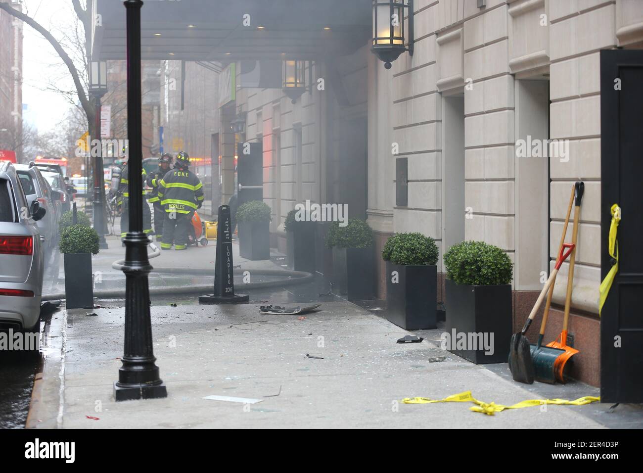 New York City, USA. 28 Feb., 2021. The damage caused to the street and ...