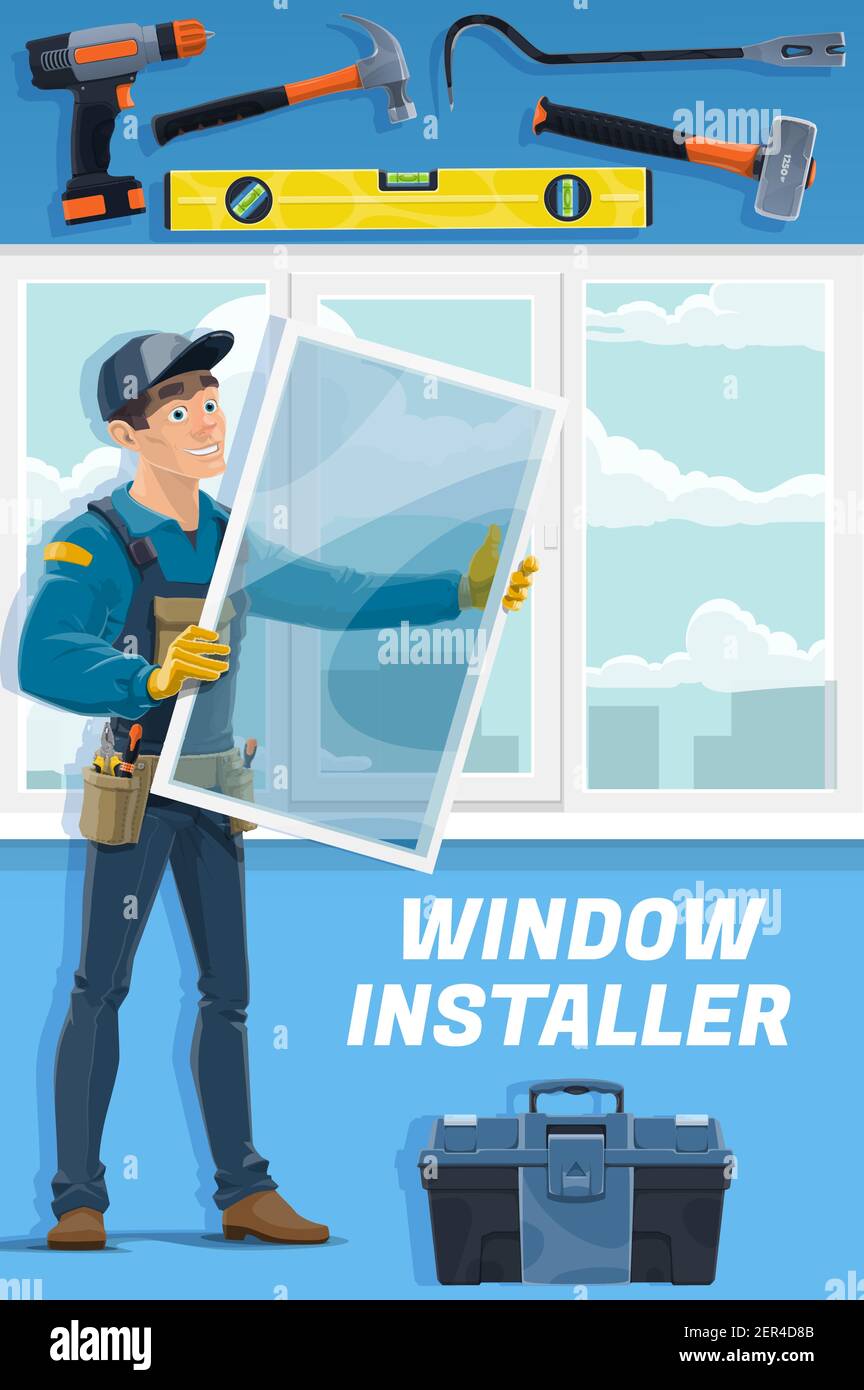 Installation window glass in Stock Vector Images - Alamy