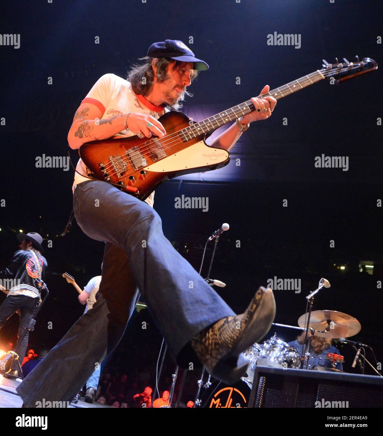 April 6, 2018: Bassist Cameron Duddy of the band Midland performs at ...