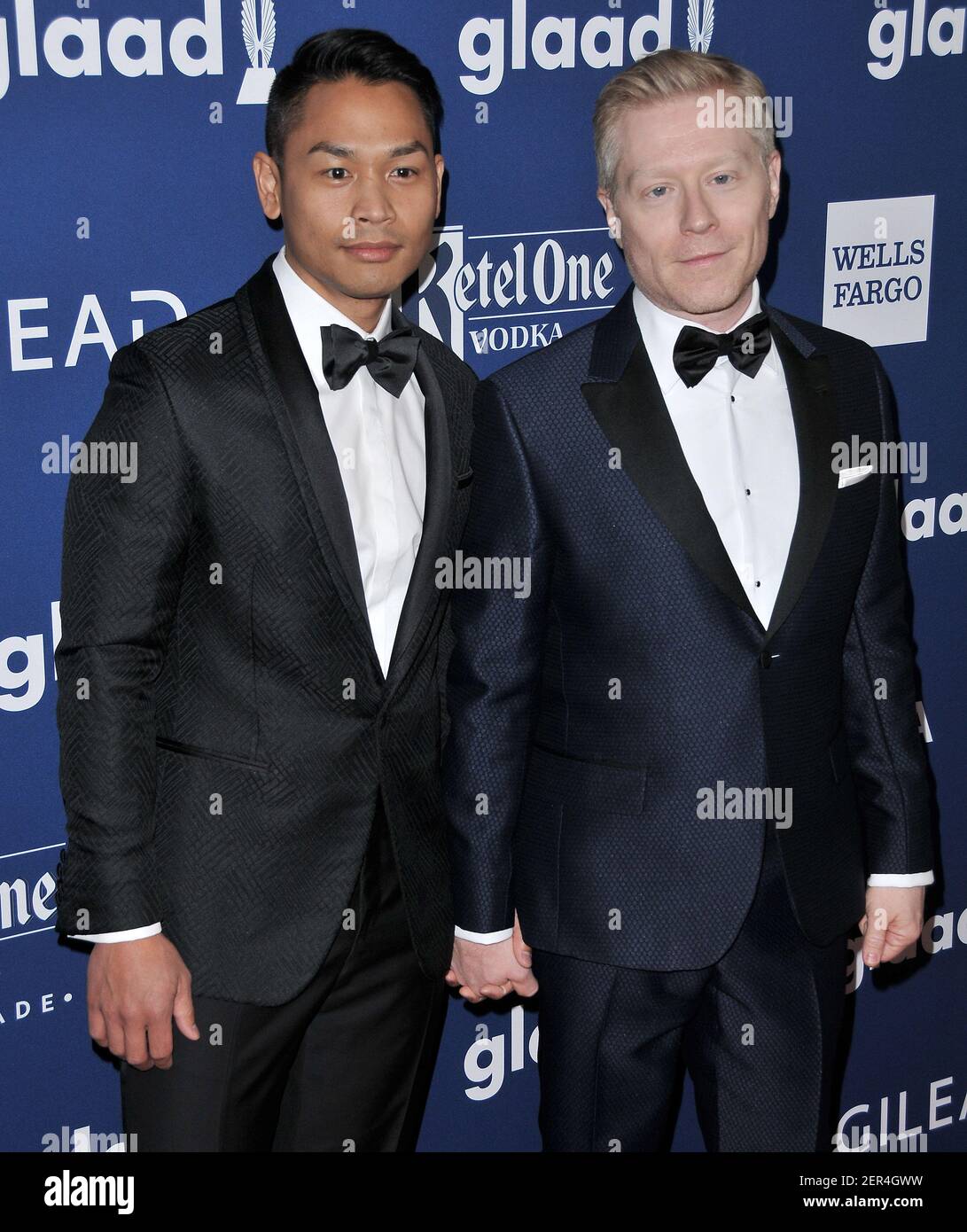 (L-R) Ken Ithiphol and Anthony Rapp arrives at the 29th Annual GLAAD ...