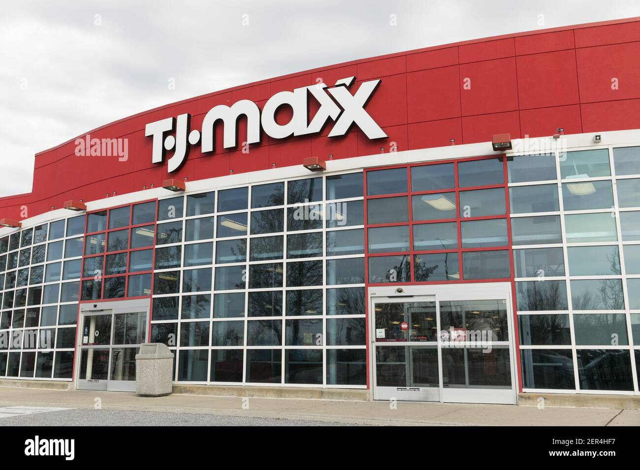 A logo sign outside of a TJ Maxx retail store in Columbia, Maryland on ...
