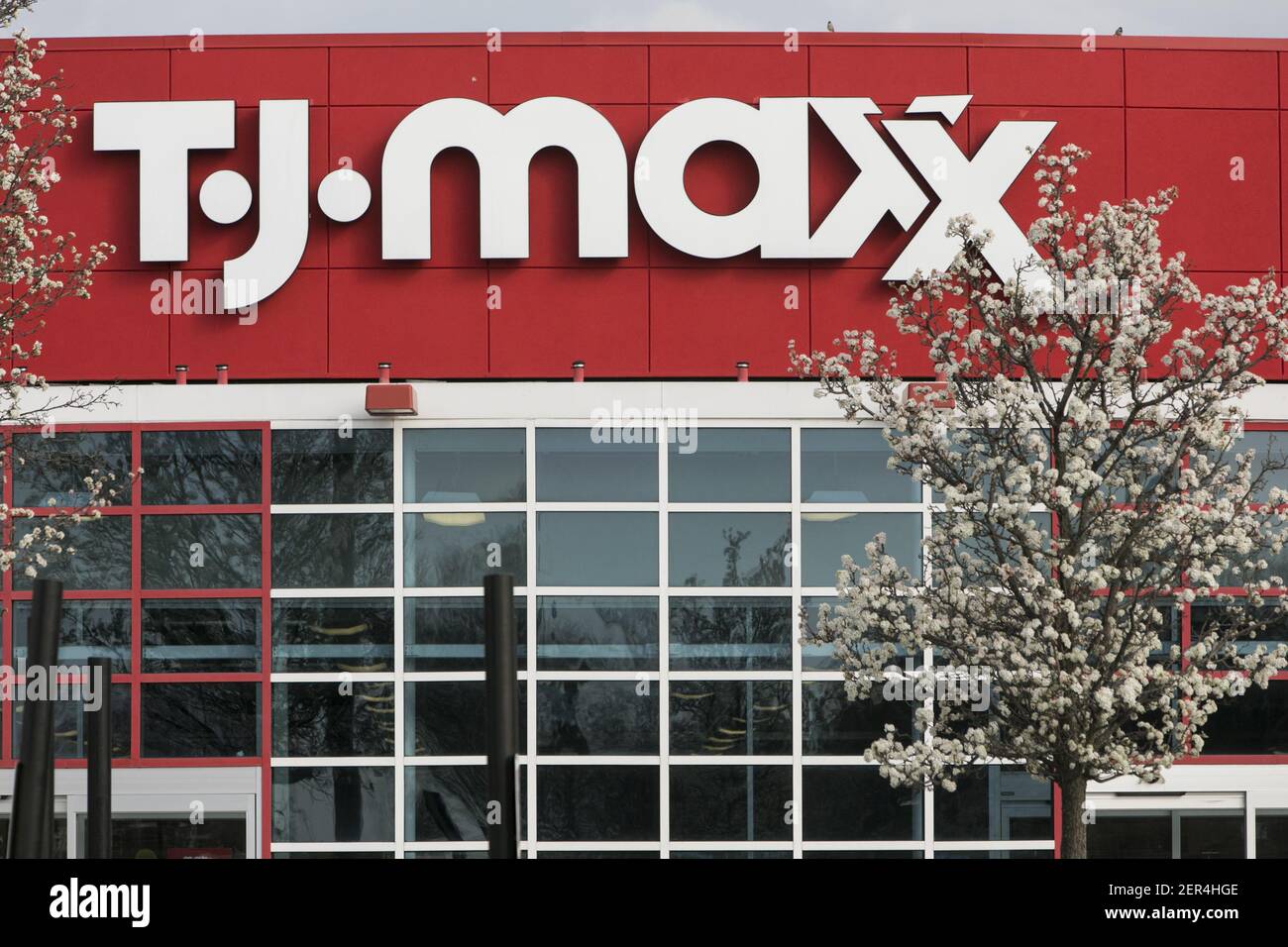 A logo sign outside of a TJ Maxx retail store in Columbia, Maryland on ...