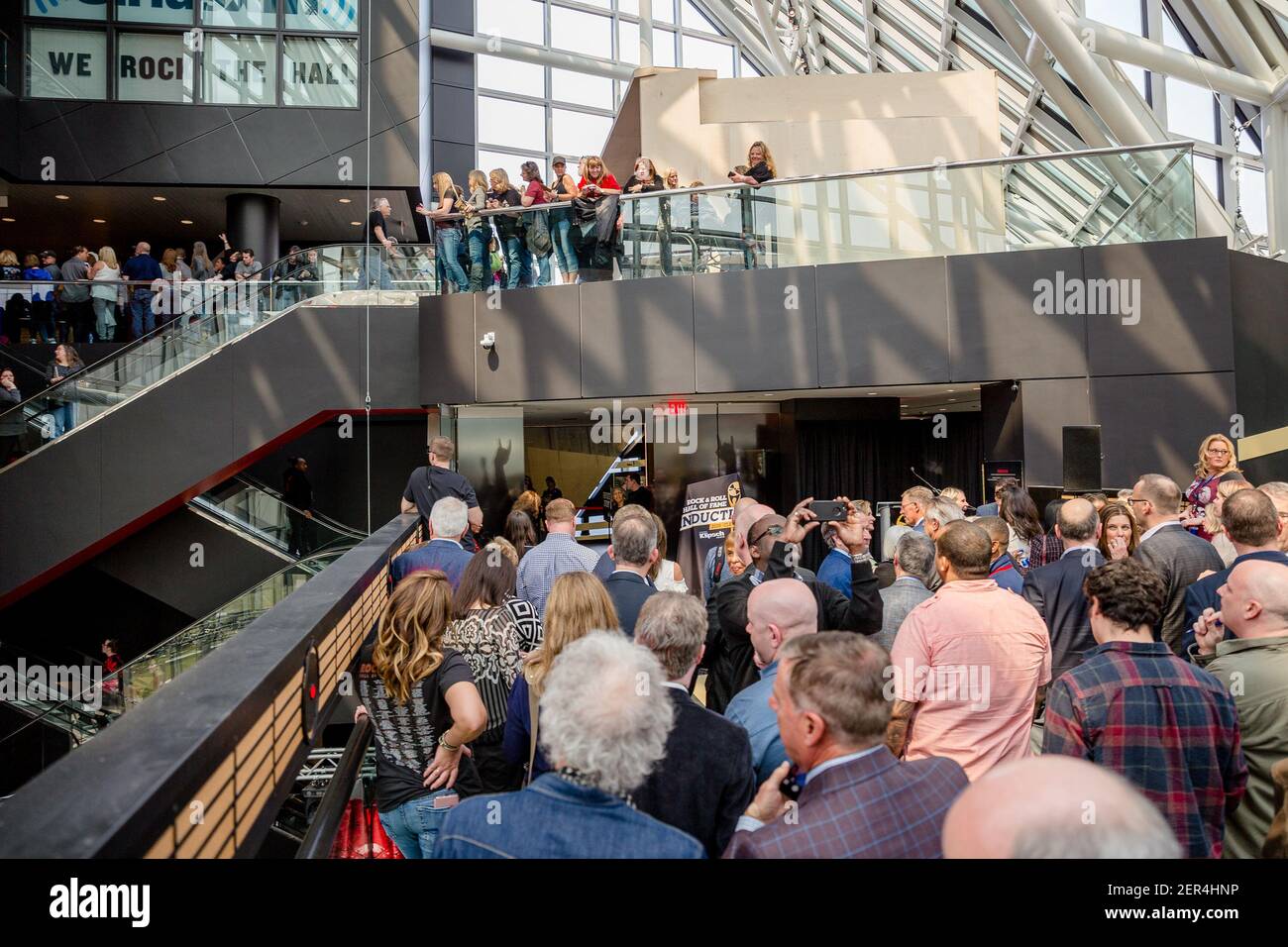 Journalists and reporters waiting for the Rock and Roll Hall of Fame ...
