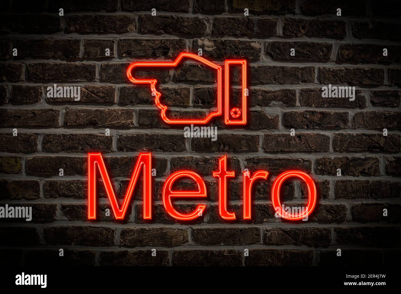 Detail photo of a neon sign on a wall with the inscription Metro Stock ...