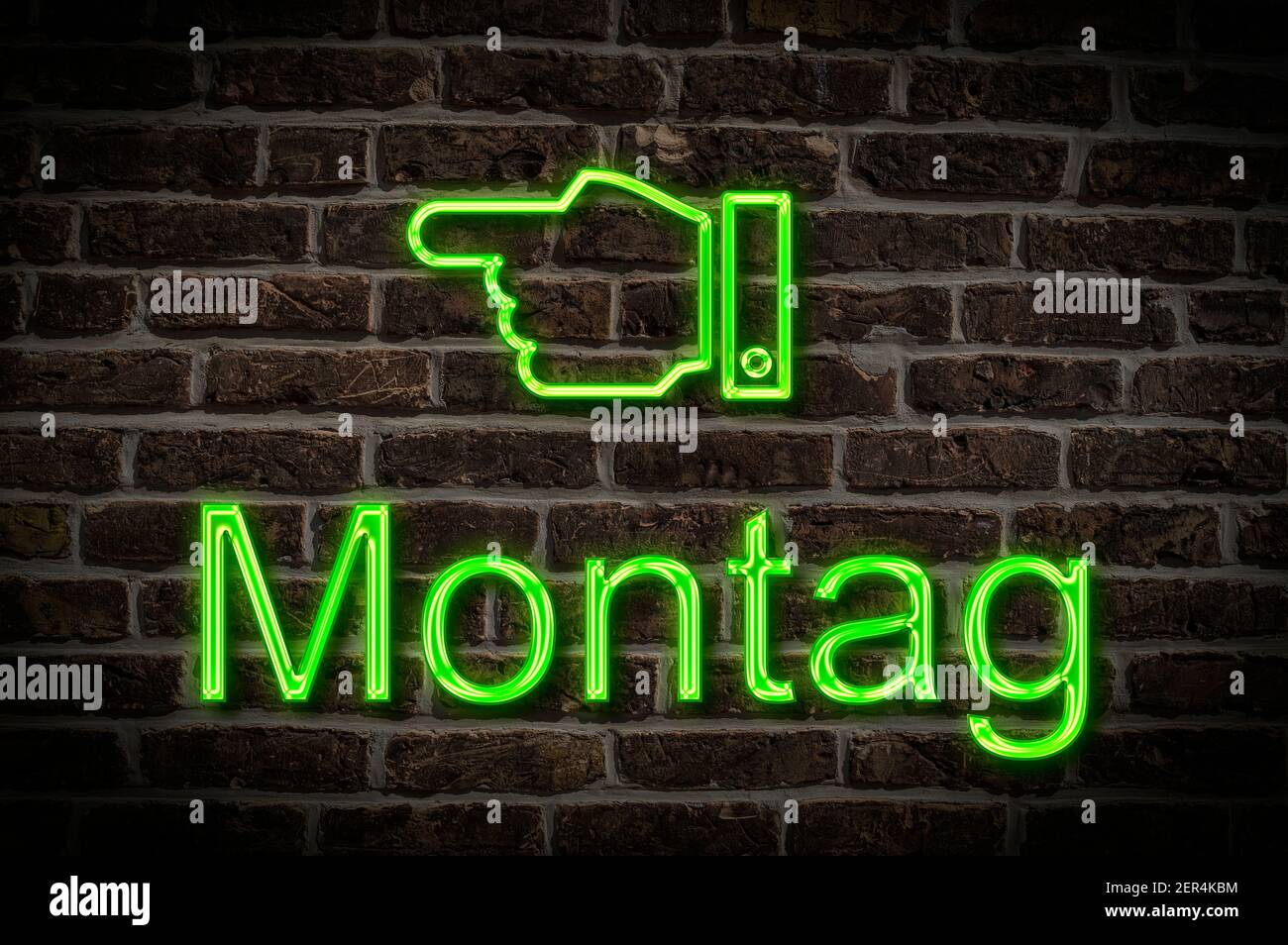 Detail photo of a neon sign on a wall with the inscription Montag ...