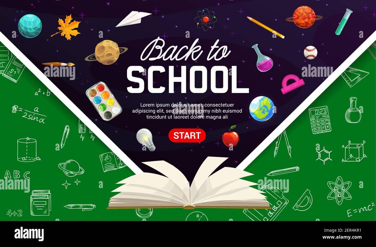 Back to school chalkboard sketch web banner or landing page. School ...