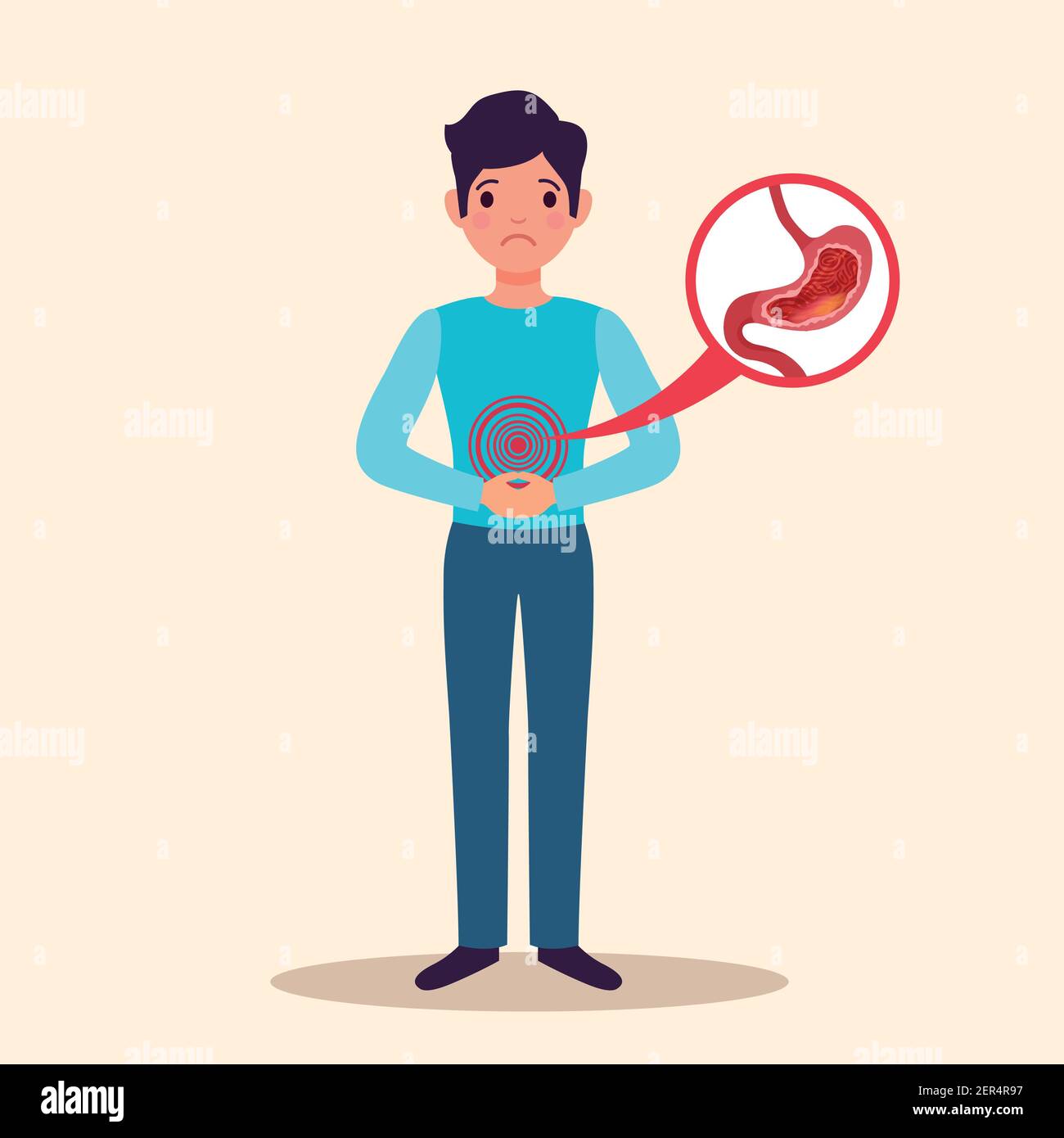 Chronic gastritis young male patient flat character with shown acute ...