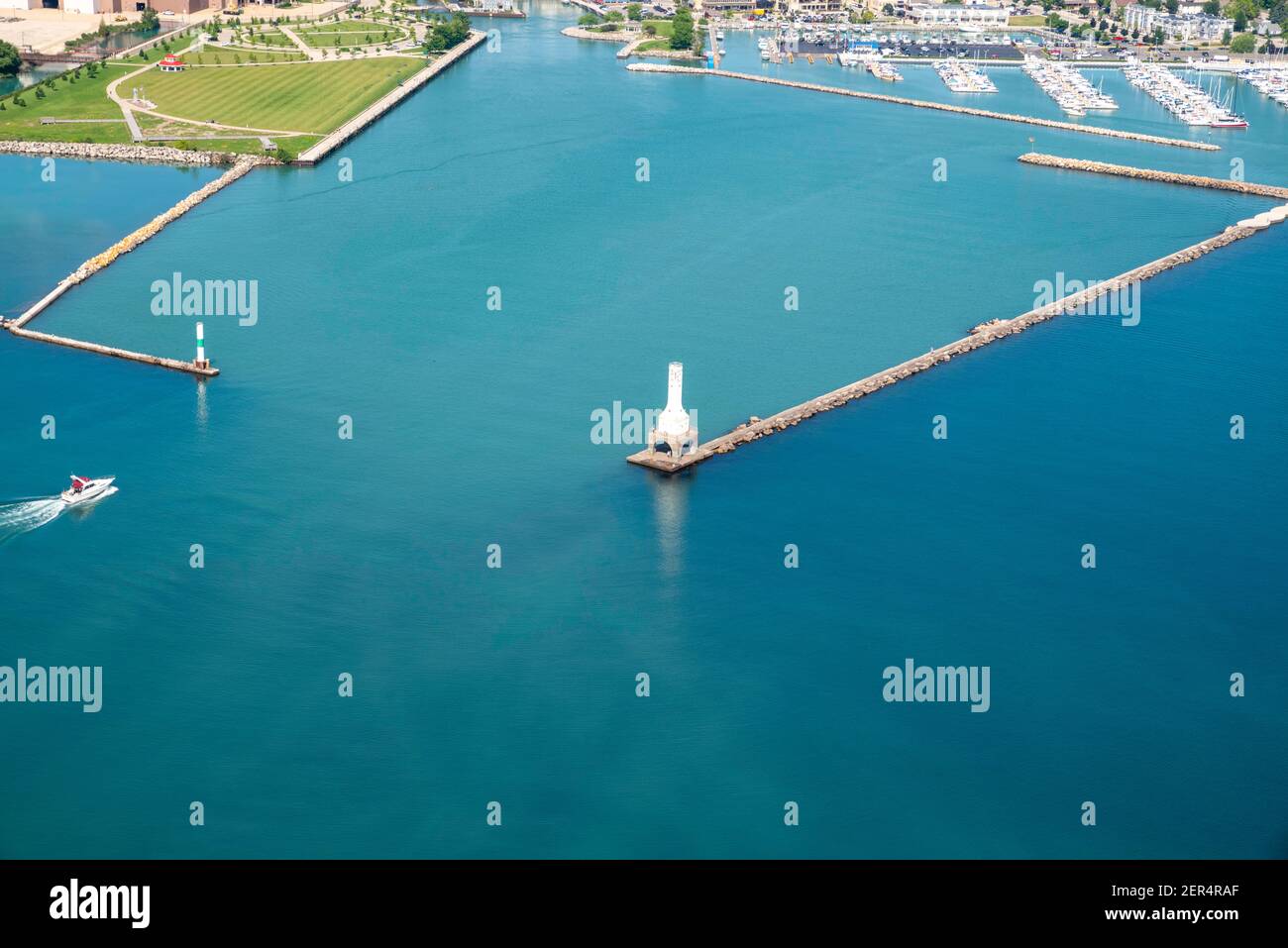 Aerial photograph of Port Washington, Wisconsin on a beautiful summer ...