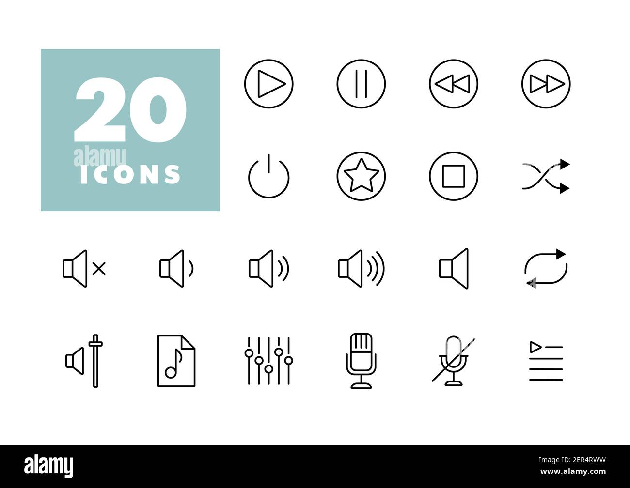 Multimedia user interface flat vector icons set. Graph symbol for music ...