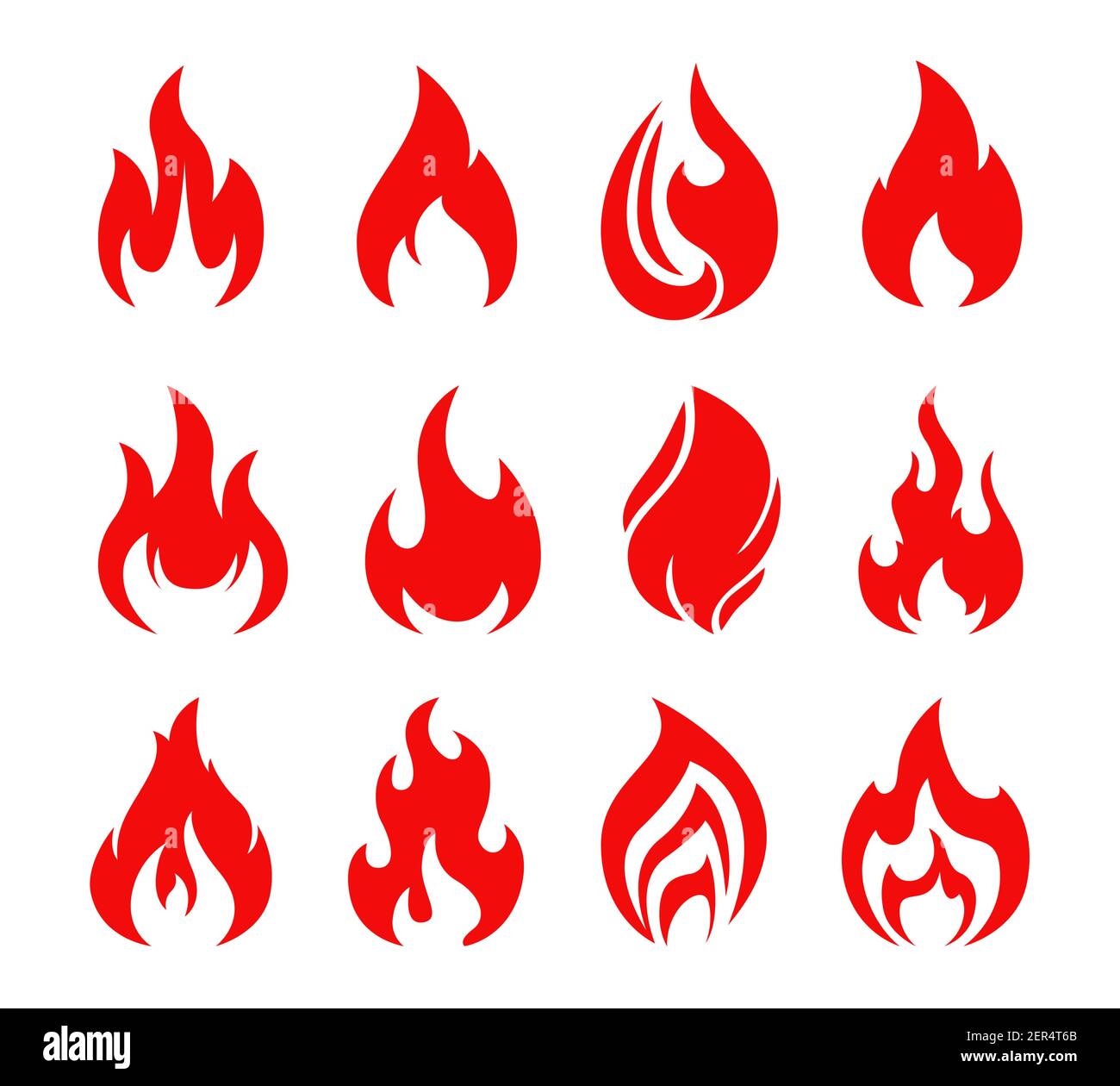Red fire flame isolated vector icons set of hot flaming campfire ...