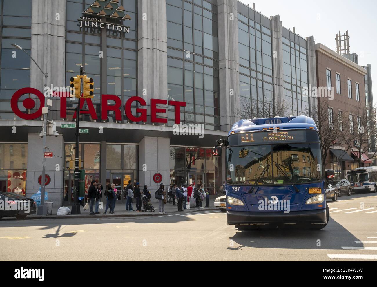 A turning bus outside a Target store in the Triangle Junction Mall on ...